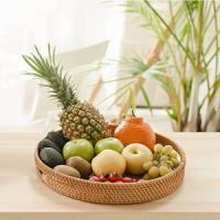 China Multifunction Hand Woven Rattan Round Serving Tray Serving Basket With Cut for sale