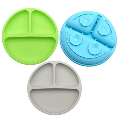 China Food Grade Silicone Baby Plates with Suction 7.8 Inch 3 Compartment Divided Toddler Plates with Lids for sale