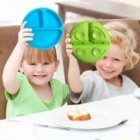 China Food Grade Silicone Baby Plates with Suction 7.8 Inch 3 Compartment Divided Toddler Plates with Lids for sale