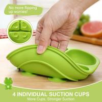 China Food Grade Silicone Baby Plates with Suction 7.8 Inch 3 Compartment Divided Toddler Plates with Lids for sale