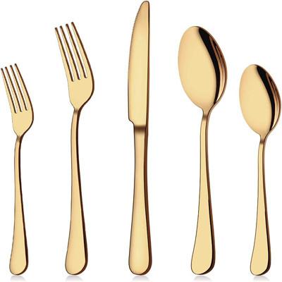 China Gold Stainless Steel Cutlery Set 24 Piece Flatware Silverware Kitchen Utensil for sale