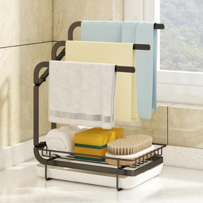 China Stainless Steel Sponge Holder Kitchen Sink Caddy Organizer with Drain Pan 5.7x8.27x11.02 Inch for sale