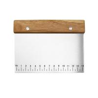 China Stainless Steel Dough Bench Scraper 18/0 with Wooden Handle 15cm Measuring Scale for sale