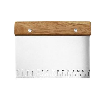 China Stainless Steel Dough Bench Scraper 18/0 with Wooden Handle 15cm Measuring Scale for sale
