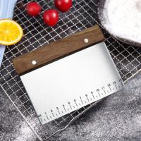China Stainless Steel Dough Bench Scraper 18/0 with Wooden Handle 15cm Measuring Scale for sale