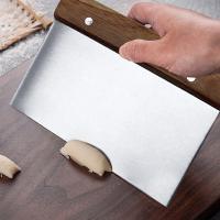 China Stainless Steel Dough Bench Scraper 18/0 with Wooden Handle 15cm Measuring Scale for sale