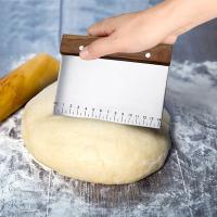 China Stainless Steel Dough Bench Scraper 18/0 with Wooden Handle 15cm Measuring Scale for sale