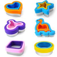China Stainless Steel Sandwich Cutter Set 4 Shapes Heart Star Circle Dinosaur DIY Bread Mold for sale
