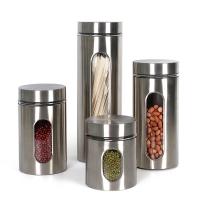 China 4 Piece Stainless Steel Canister Set with Glass Windows 20.3 to 61 oz for sale