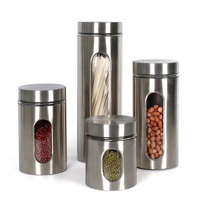 China 4 Piece Stainless Steel Canister Set with Glass Windows 20.3 to 61 oz for sale