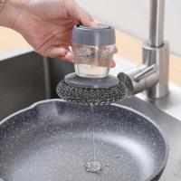 China Stainless Steel Sponge Scrubber with Soap Dispenser 10x9cm 3 Pack for sale