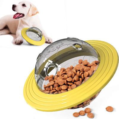 China Yellow Blue Plastic Pet Planet Toy Ball Dog Flying Saucer Leaking Dispenser 6.5cm for sale