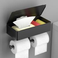 China Wall Mounted Stainless Steel Toilet Paper Holder 20.5x13x15.5cm Black Bathroom Tissue Dispenser for sale