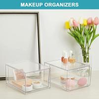 China 2 Pack Stackable Plastic Makeup Organizer Storage Drawers 6x7.5x4.4 Inch Clear Bins for sale