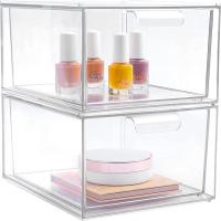 China 2 Pack Stackable Plastic Makeup Organizer Storage Drawers 6x7.5x4.4 Inch Clear Bins for sale