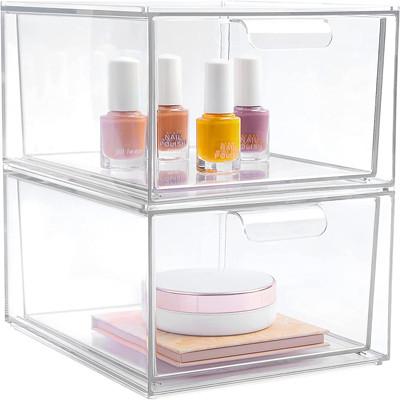 China 2 Pack Stackable Plastic Makeup Organizer Storage Drawers 6x7.5x4.4 Inch Clear Bins for sale