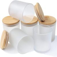 China Multicolor 10 Oz Frosted Glass Candle Jars with Bamboo Lids for Household Storage for sale