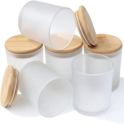 China Multicolor 10 Oz Frosted Glass Candle Jars with Bamboo Lids for Household Storage for sale
