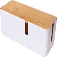 China Plastic Cable Management Box with Bamboo Lid 12x5x4.5 Inch Cord Organizer for Surge Protector for sale