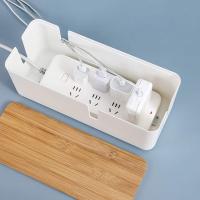 China Plastic Cable Management Box with Bamboo Lid 12x5x4.5 Inch Cord Organizer for Surge Protector for sale