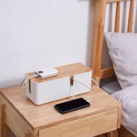 China Plastic Cable Management Box with Bamboo Lid 12x5x4.5 Inch Cord Organizer for Surge Protector for sale