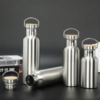 China 12 oz Stainless Steel Double Wall Insulated Sports Bottle with Wooden Lid 350 ml for sale