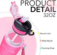 China Multicolor Tritan 32 oz Water Bottle with Time Marker and Motivational Quotes for sale