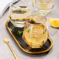 China Crystal Diamond Shape Stemless Wine Glass 350ml Transparent Cup Set of 6 for sale