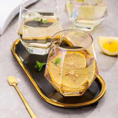 China Crystal Diamond Shape Stemless Wine Glass 350ml Transparent Cup Set of 6 for sale