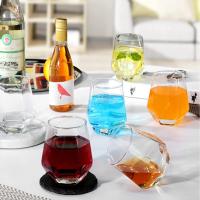 China Crystal Diamond Shape Stemless Wine Glass 350ml Transparent Cup Set of 6 for sale