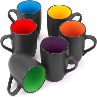 China 16 oz Ceramic Coffee Cups Set of 6 Multicolor for Restaurant Coffee Tea Cappuccino for sale