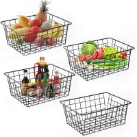 China Black Metal Wire Pantry Basket 11x8.7x4.7 Inch Rustproof Storage Bin for Kitchen Organization for sale