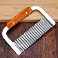 China Stainless Steel Wavy Crinkle Cutter 304 Food Grade Potato Slicer with Wooden Handle for sale