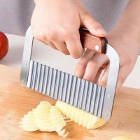 China Stainless Steel Wavy Crinkle Cutter 304 Food Grade Potato Slicer with Wooden Handle for sale