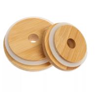 China Natural Bamboo Mason Jar Lids 70mm 86mm with Straw Hole and Silicone Seal for Regular Mouth Jars for sale