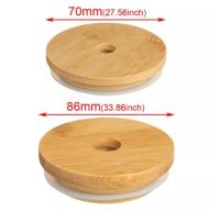 China Natural Bamboo Mason Jar Lids 70mm 86mm with Straw Hole and Silicone Seal for Regular Mouth Jars for sale