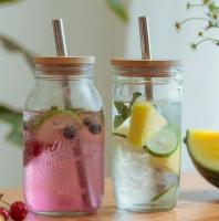 China Natural Bamboo Mason Jar Lids 70mm 86mm with Straw Hole and Silicone Seal for Regular Mouth Jars for sale