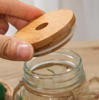 China Natural Bamboo Mason Jar Lids 70mm 86mm with Straw Hole and Silicone Seal for Regular Mouth Jars for sale
