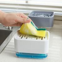 China ABS+PS 350ml Soap Dispenser Pump Box Kitchen Countertop Sponge Caddy for sale