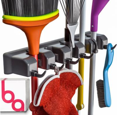 China 5 Position Cleaning Tool Holder 6 Hooks Wall Mount Broom Holder 447g for sale