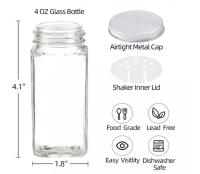 China 12 Pack 120ml Square Glass Spice Jars with Airtight Metal Lids and Shaker Lids for sale