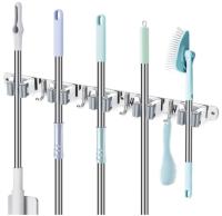 China 60cm Wall Mount Stainless Steel Mop and Broom Holder Organizer 5 Racks 4 Hooks for sale