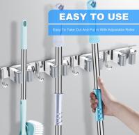 China 60cm Wall Mount Stainless Steel Mop and Broom Holder Organizer 5 Racks 4 Hooks for sale
