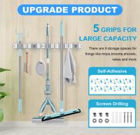 China 60cm Wall Mount Stainless Steel Mop and Broom Holder Organizer 5 Racks 4 Hooks for sale