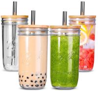 China 500ml Reusable Bubble Tea Cups with Bamboo Lid and Stainless Steel Straw for sale