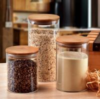 China High Borosilicate Glass Spice Storage Containers with Bamboo Lids for sale