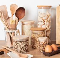 China High Borosilicate Glass Spice Storage Containers with Bamboo Lids for sale