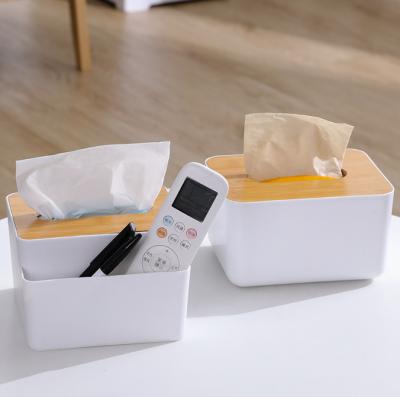 China Rectangular Bamboo Wooden Tissue Box Holder Dispenser for sale