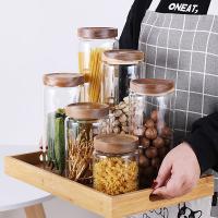 China 700ml 1000ml 1300ml Borosilicate Glass Food Storage Container with Airtight Wooden Lid for sale