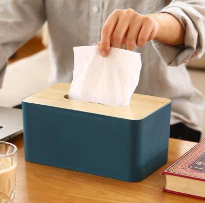 China Removable Rectangular Household Storage Container Wooden Bamboo Tissue Box for sale